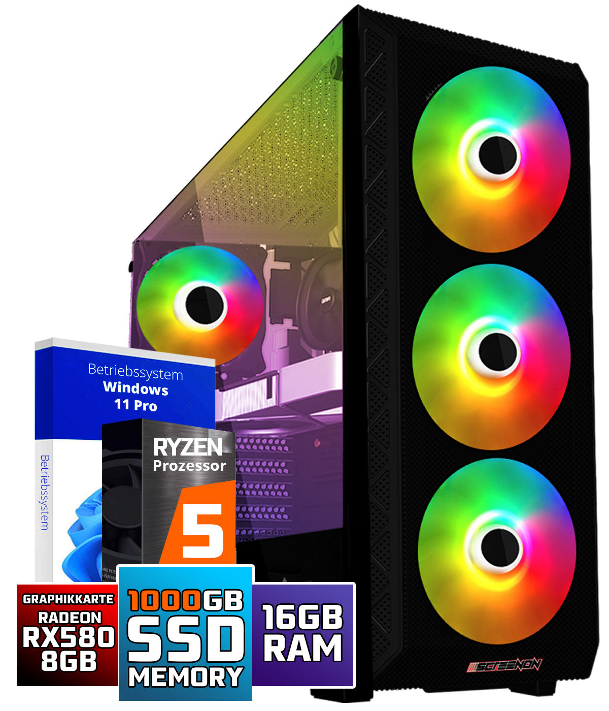 Screenon - Game Computer / Gaming PC - Ryzen 5 - 1 TB M.2 SSD - 16 GB